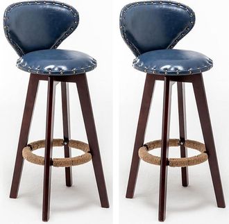 Generic Barhocker, Barstuhl aus Holz mit R&uuml;ckenlehne und Fu&szlig;st&uuml;tze, Kunstleder, 2er-Set Vintage-Bauernhaus-Thekenhocker, K&uuml;chenst&uuml;hle/70 cm