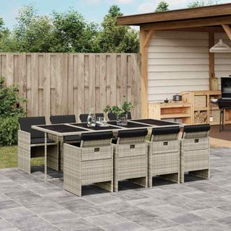 vidaXL Vidaxl - Ensemble &agrave; manger de jardin et coussins 9 pcs gris clair rotin
