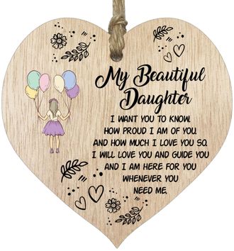 Stuff4 Sch&ouml;nes Holzschild zum Aufh&auml;ngen, Herzschild f&uuml;r die Tochter, Geschenke von Mama, Papa, helles Holzherzen, Damengeschenk, Geschenk f&uuml;r Tochter, von El