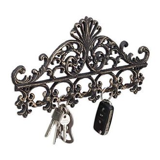 Relaxdays Pat&egrave;re porte-manteau en fonte avec 5 crochets style baroque antique ancien HxlxP: 17 x 35 x 3,5 cm bronze