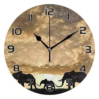 TropicalLife COZYhome Horloge murale moderne avec motif &eacute;l&eacute;phant dAfrique - Silencieuse - Fonctionne &agrave; piles - Pour salon, chambre &agrave; coucher, cuisine, bureau, &eacute;col