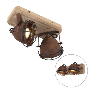 QAZQA Gina - led Spot plafond, plafonnier - 2 lumi&egrave;re - l 29 cm - Brun rouille - Rustique - &eacute;clairage int&eacute;rieur - Salon i Chambre i Cuisine i Salle &agrave;