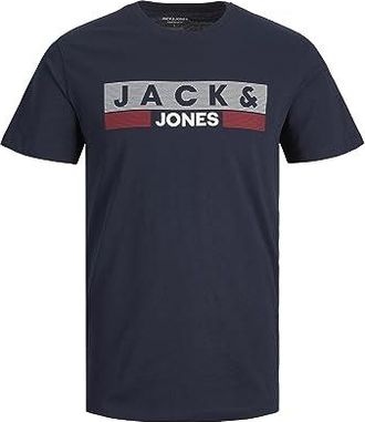 Jack & Jones T-Shirt à col Rond avec Logo pour Homme, Bleu Marine/Blanc/Rouge Vif, XS