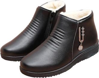 Generic Bottines Femme en Cuir Plates Bottes Courtes dHiver Doublure Chaude Peluche Fermeture &Eacute;clair Semelle Antid&eacute;rapantes D&eacute;coratifs Chaussures Confortables