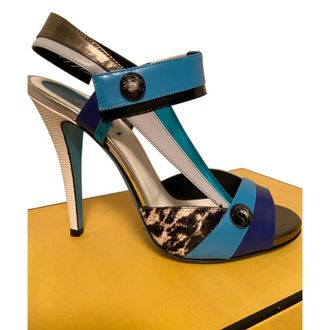 Fendi textured Leather & Calf Hair Multicoloured Sandals Size 38.5