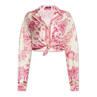 Versace Femme, Blouses et Chemises, Rose, Taille: 40 FR Chemise courte avec impression Barocco sous-marine
