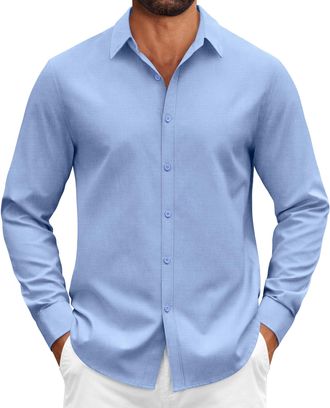 Coofandy Hemd M&auml;nner Baumwolle Langarm Regular Fit Comfort Anzug Hemd Sportlich Oxford Freizeithemd Blau XXXL