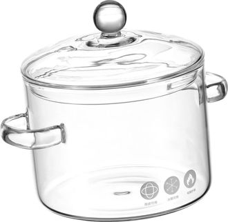 Hemoton Glas Kochtopf 1.35L Hoch Borosilikat Glas Schmortopf Mit Deckel Doppelgriff Transparent F&uuml;r Induktionsherd Und Elektrokochfeld