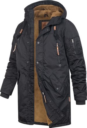Indicode Herren Bardsley Herrenmantel mit verdeckter Knopfleiste | Wintermantel Parka Black, XL
