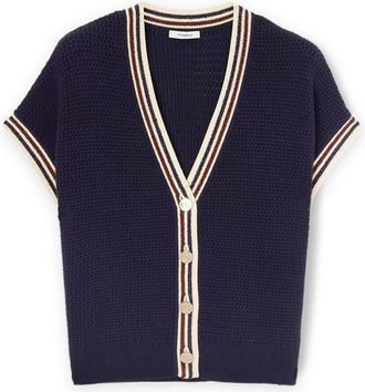 Motivi Femme, Pulls, Bleu, Taille: 42 FR Cardigan tricot&eacute; avec bordures ray&eacute;es