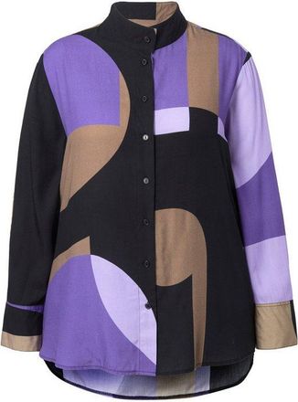 Ulla Popken Longbluse Longbluse Buchstaben A-Linie Stehkragen Langarm