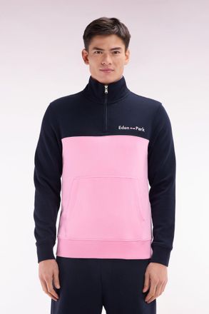 Eden Park Sweatshirt &Agrave; Col Camionneur En Coton Bicolore Rose Et Marine Coupe Droite