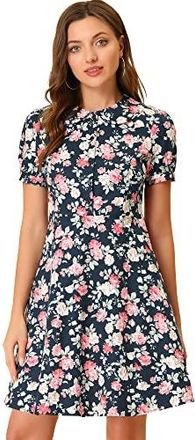 Allegra K Robe à Fleurs Vintage à col Claudine et Demi-Patte pour Femme Noir S