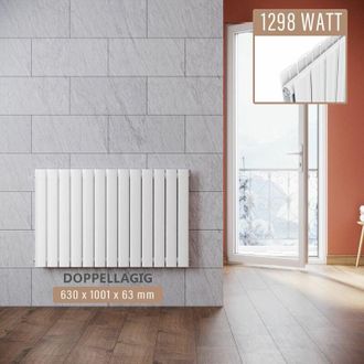 Sonni Design Paneelheizk&ouml;rper Wei&szlig; Flachheizk&ouml;rper Heizk&ouml;rper Horizontal Doppellagig Bad 630x1001mm - Sonni