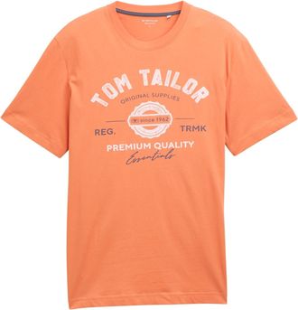 Tom Tailor Herren 1037735 T-Shirt Aus Baumwolle Mit Logo-Print, 37755 - Brick Orange, L EU