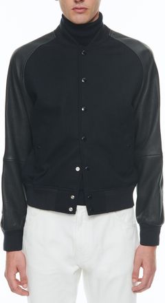 Fursac Blouson en laine et cuir dagneau - Taille S - Homme