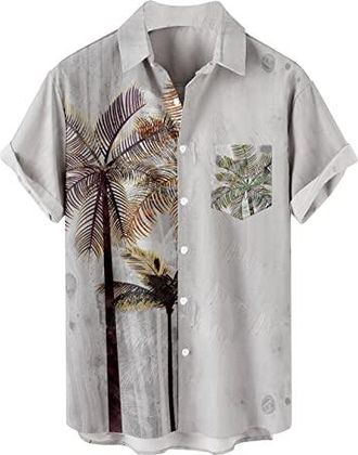 Generic Chemise hawa&iuml;enne amusante &agrave; manches courtes pour homme - Motif tropical - Plage tropicale - Cara&iuml;bes - Chemise de croisi&egrave;re hawa&iuml;enne - Palmier d&eacute;t&eacute; 