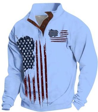 Generic Pull à col rond pour homme - Style décontracté - Imprimé 3D - Col montant - Bouton - Manches longues - Pull dhiver - Coupe ajustée, bleu clair, 3XL