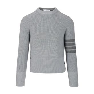 Thom Browne Homme, Pulls, Gris, Taille: M Cotton Cardigan Stitch 4-Bar Pullover
