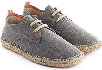Abarca Espadrilles pour homme en jute et tissu Terra. Fabriquées à la main. Chaussures décontractées type Blucher avec lacets souples et respirantes., gris, 