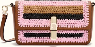 Furla Iride Umh&auml;ngetasche S Toni Cognac Braun Gestreifter H&auml;kelstoff + Sidney-kalbsleder Damen