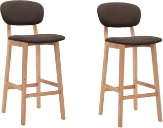 Les Tendances Chaise de bar tissu marron et bois de hêtre massif Kamila - Lot de 2