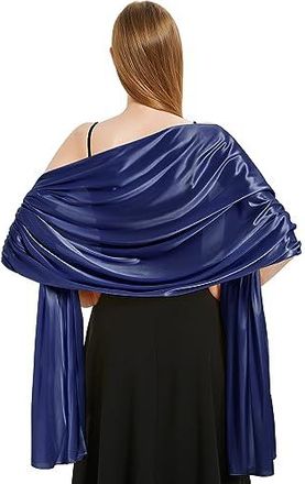 Heekpek Satin Foulard Chale Femme Mariage Echarpes pour Robe de Soir&eacute;e &Eacute;l&eacute;gant Chic Etole Femme pour Soir&eacute;e C&eacute;r&eacute;monies F&ecirc;tes Mariage, Bleu Marine, Taille uniq