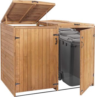 Mendler XL 2er-/4er-Mülltonnenverkleidung HWC-H74AM, Mülltonnenbox, erweiterbar 126x158x98cm Holz MVG - braun