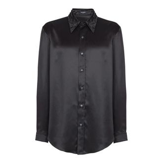 Balmain Seidenhemd mit Kristallen - - Shirts - Herren - Schwarzk - L