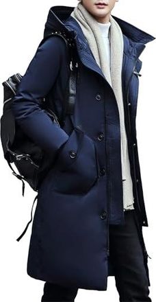 Generic Parka dhiver matelass&eacute;e longue et chaude &agrave; capuche pour homme, bleu, L