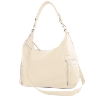 modamoda.de T229 Damen Schultertasche Shopper aus Leder Large handmade in Italy, Farbe:Creme