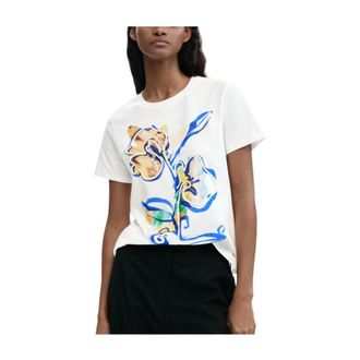 Desigual Femme, Tops, Blanc, Taille: 42 FR T-shirt Jardin &agrave; manches courtes