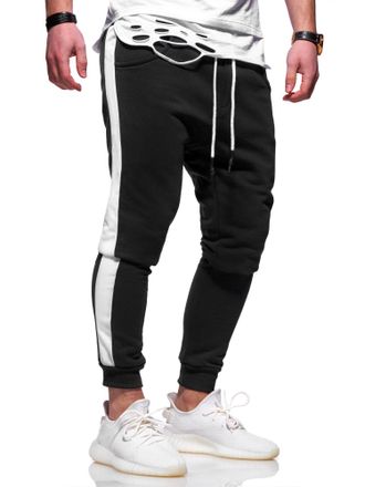 Behype. Herren Lange Trainingshose Jogging-Hose Sport-Hose mit Side-Stripe 60-0351 Schwarz-Wei&szlig; XXL