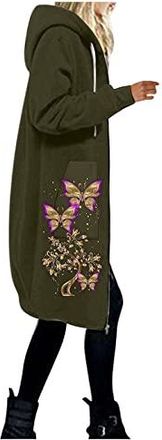 Generic Vestes mi-longues pour femmes, manteau mi-long, manches longues, d&eacute;contract&eacute;, fermeture &eacute;clair, veste &agrave; capuche &eacute;pissure manteaux chauds, Vert, XXL