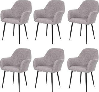 Hhg [NEUWERTIG] 6er-Set Esszimmerstuhl HHG-240, Stuhl K&uuml;chenstuhl, Retro Design Stoff/Textil grau, schwarze Beine