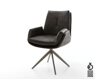DELIFE Drehstuhl Clea-Flex Mikrofaser Anthrazit Vintage Kreuzgestell breit Effektfinish Titan 360&deg; drehbar Wippfunktion, Esszimmerst&uuml;hle