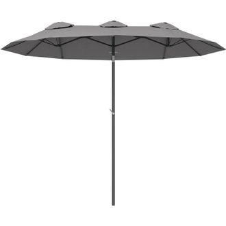 OUTSUNNY Parasol de jardin inclinable grande taille ouverture fermeture manivelle acier polyester haute densit&eacute; gris