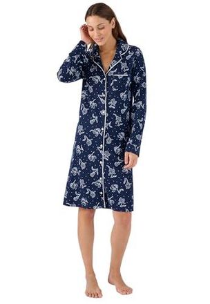 Damart Chemise De Nuit Boutonn&eacute;e Thermique Thermolactyl Femme Bleu Imprim&eacute; Taille 54-56 (XXL) 97 Cm