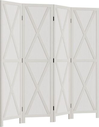 HOMCOM Homcom - Paravent int&eacute;rieur 4 panneaux style campagnard chic - s&eacute;parateur de pi&egrave;ce avec croisillons - bois de paulownia blanc