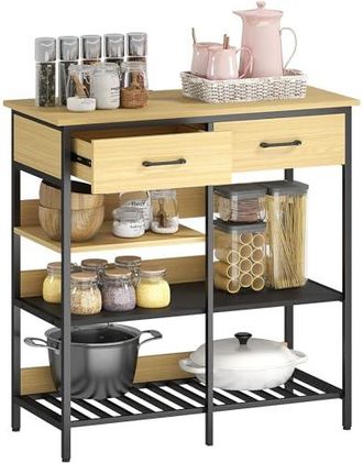 HOMCOM Sideboard, Kommode mit 2 Schubladen, 3 offenen Regalen, K&uuml;chenschrank Buffetschrank Aufbewahrungsschrank f&uuml;r K&uuml;che, Wohnzimmer, Esszimmer, 90x40x91 cm