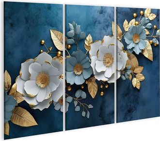 Islandburner Bild auf Leinwand Marmor Textur Blau Gold Farben Goldene Blumen Luxuriöses Design Marmor Textur Bl Bilder Wandbilder Poster IYGB-3P