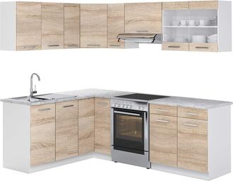 Vicco K&Uuml;CHENZEILE L 230CM K&Uuml;CHENBLOCK Winkel ECK EINBAU Sonoma Eiche - FREI KOMBINIERBARE EINHEITEN - R-LINE