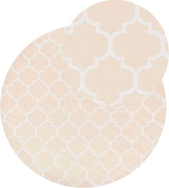 Beliani Beliani - Outdoorteppich Beige und Weiß 160 cm Rund Marokkanisches Muster Modern Indoor Outdoor Terrasse Balkon Garten