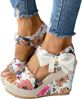 Onsoyours Plateau Sandalen Damen Espadrilles mit Keilabsatz Keilsandalen Absatz Espandrillos Sommer Frauen Schuhe Geschlossene C Rosa 38 EU