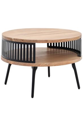 CARRYHOME Couchtisch, Natur, Holz, Metall, Akazie, massiv, rund, konisch, 75x44x75 cm, Wohnzimmer, Wohnzimmertische, Couchtische, Couchtische Metall