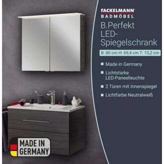 Fackelmann led Spiegelschrank b.perfekt / Badschrank mit Soft-Close-System / Ma&szlig;e (b x h x t): ca. 80 x 69 x 15 cm / hochwertiger Schrank mit