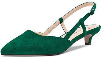 Castamere Femmes Kitten Bas Talon Heel Pointu Bout Escarpins Slingback Classique Dress Bureau Sandales Slip-on 3.5 CM Heels Vert Fonc&eacute; Su&egrave;de 36 EU
