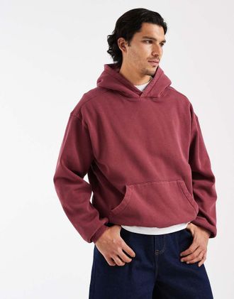Cotton On Sweat &agrave; capuche coupe carr&eacute;e - S&eacute;quoia d&eacute;lav&eacute;-Rouge