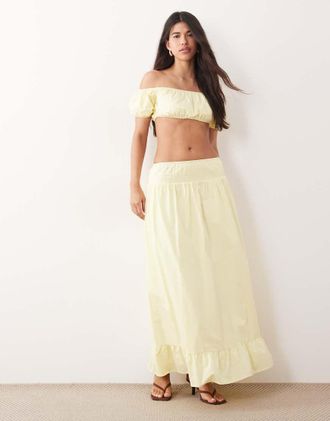 KAIIA Exclusivit&eacute; - Kaiia - Jupe longue densemble en coton &agrave; taille basse et ourlet volant&eacute; - Citron-Jaune