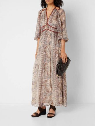 BA&SH Tunique longue en viscose &agrave; imprim&eacute; Paisley et col en V